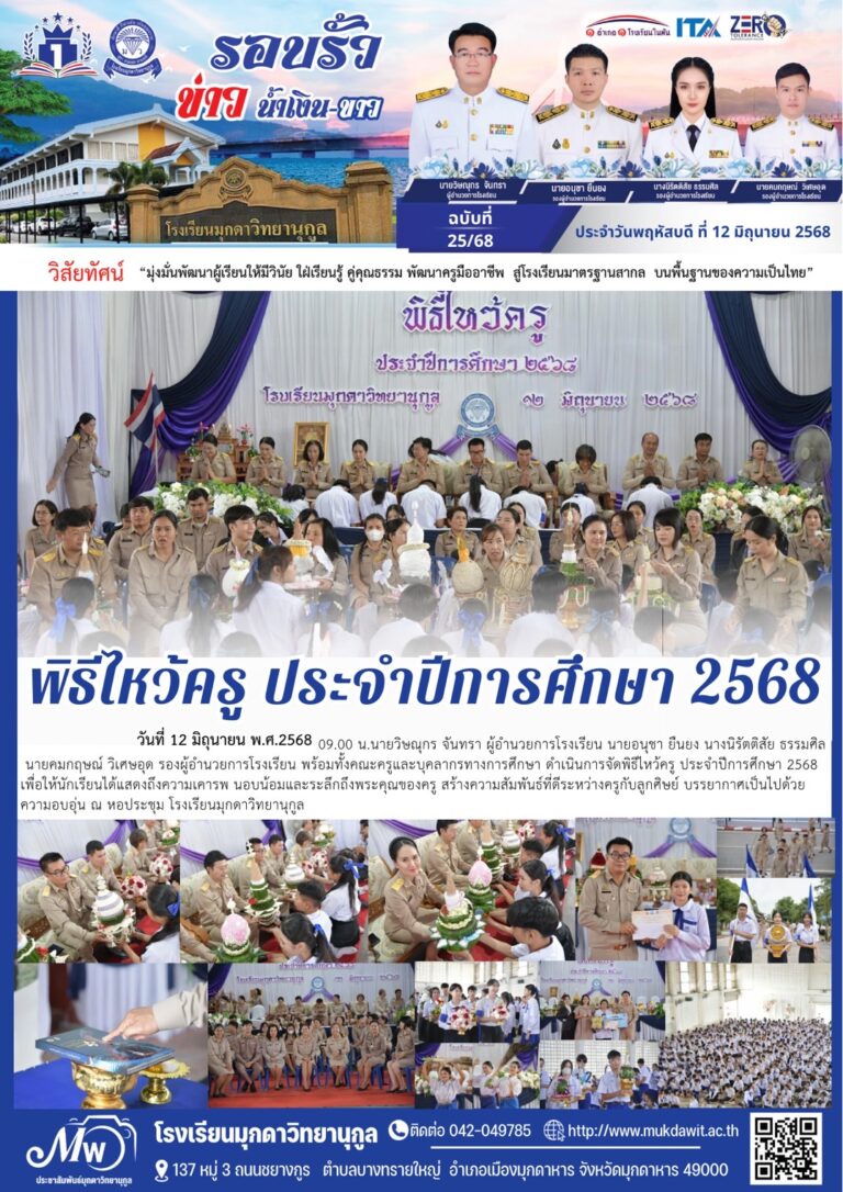 โรงเรียนมุกดาวิทยานุกูล ฉบับที่ 25/2568 วันที่ 12 มิถุนายน 2568 – สำนักงานเขตพื้นที่การศึกษา ...